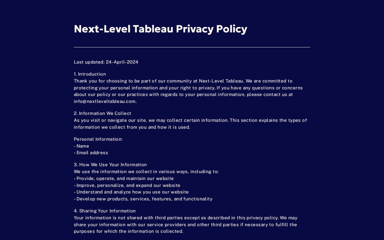Privacy Policy - Next-Level Tableau